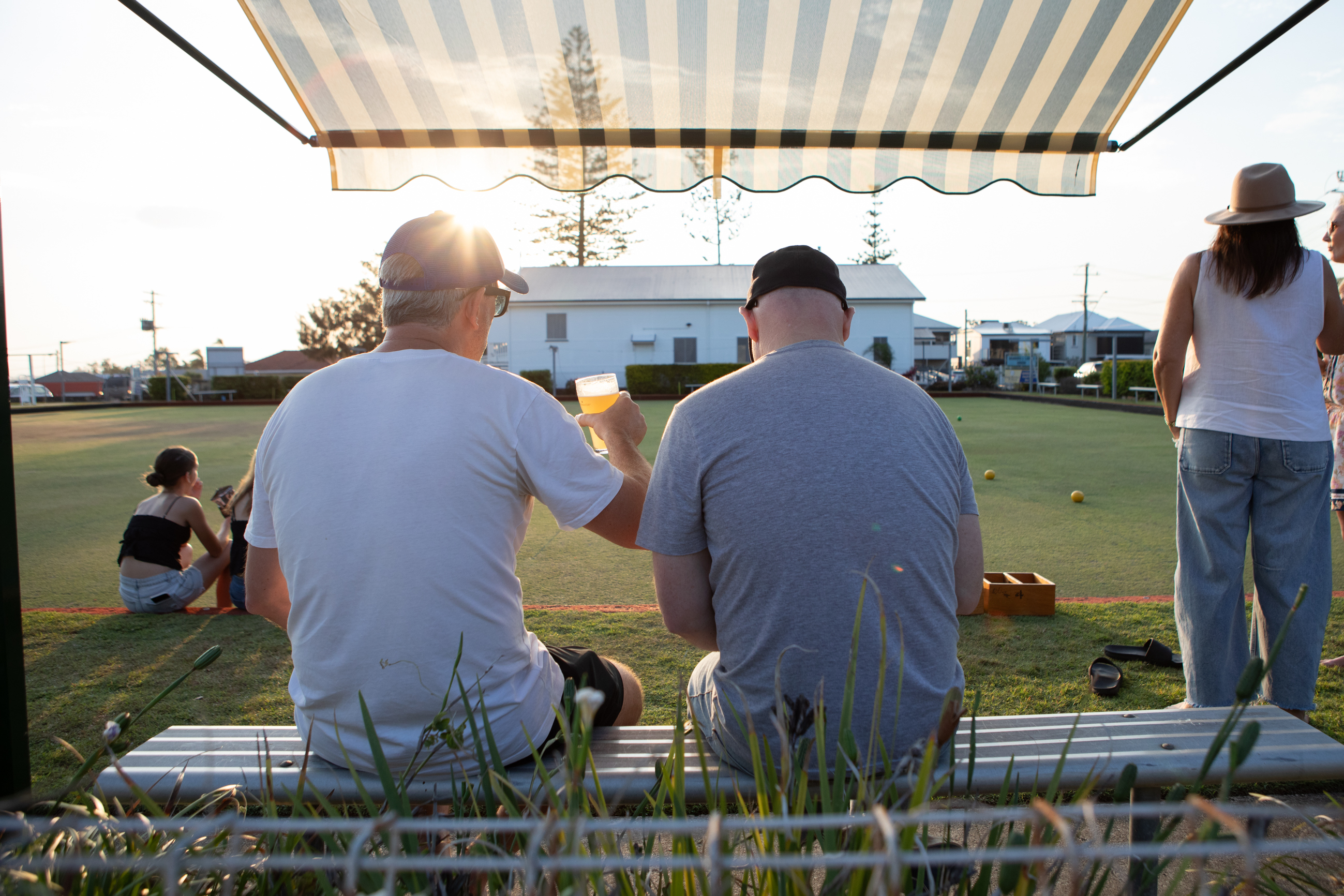 Barefoot bowls, summer fun at Bramble Bay Bowls Club